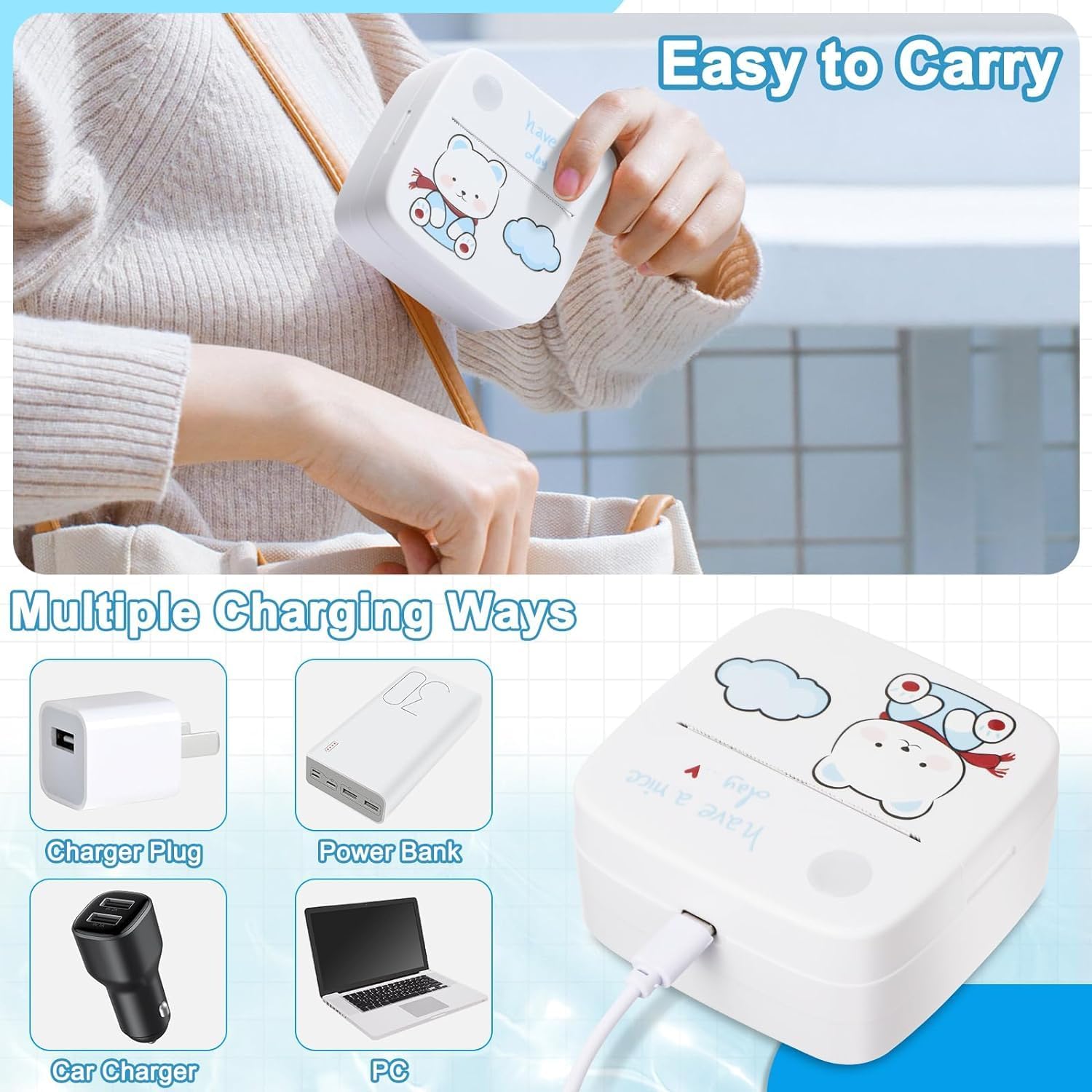 Mini Pocket Printer Portable Thermal Printer Inkless Pocket Printer ...